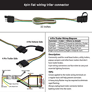 Hoypeyfiy Trailer Light Wiring Harness Kit,4 Wires 4-Way Plug 4 pin Flat Wire Extension Male & Female Connector 32" Inch Long