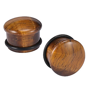 ZS Tiger Eye Natural Stone Brown Ear Plugs Single Flare Ear Gauges Expander with O-Ring Body Piercing (Gauge=7/16"(11mm))