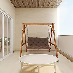 RUFXIEZW Outdoor Bench Cushion, Soft Garden Bench Cushions with Backrest and Ties Non-Slip Bench Pads Waterproof Recliner Replacement Mat for Garden Porch Furniture Patio Pad (Brown 59.0 in*39.7 in)