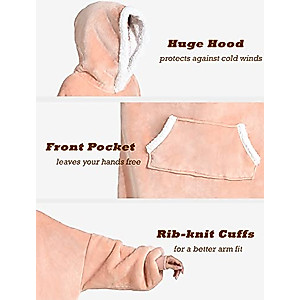 Jugbey Oversized Lengthened Wearable Blanket Hoodie for Women Men,Cozy Fuzzy Sherpa & Fleece Hooded Blankets,Big Blanket Sweatshirt with Sleeves & Giant Pocket Pink