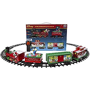 Lionel Battery-Operated Disney Mickey Mouse Express Toy Train Set with Locomotive, Train Cars, Track & Remote with Authentic Train Sounds, & Lights for Kids 4+
