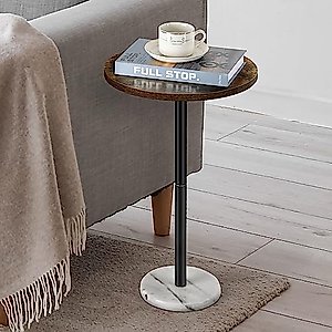 smusei Small Side Table for Small Spaces Round Bar Table with Marble Base Round End Table Drink Table Pedestal for Sofa Couch Chair Patio, Brown