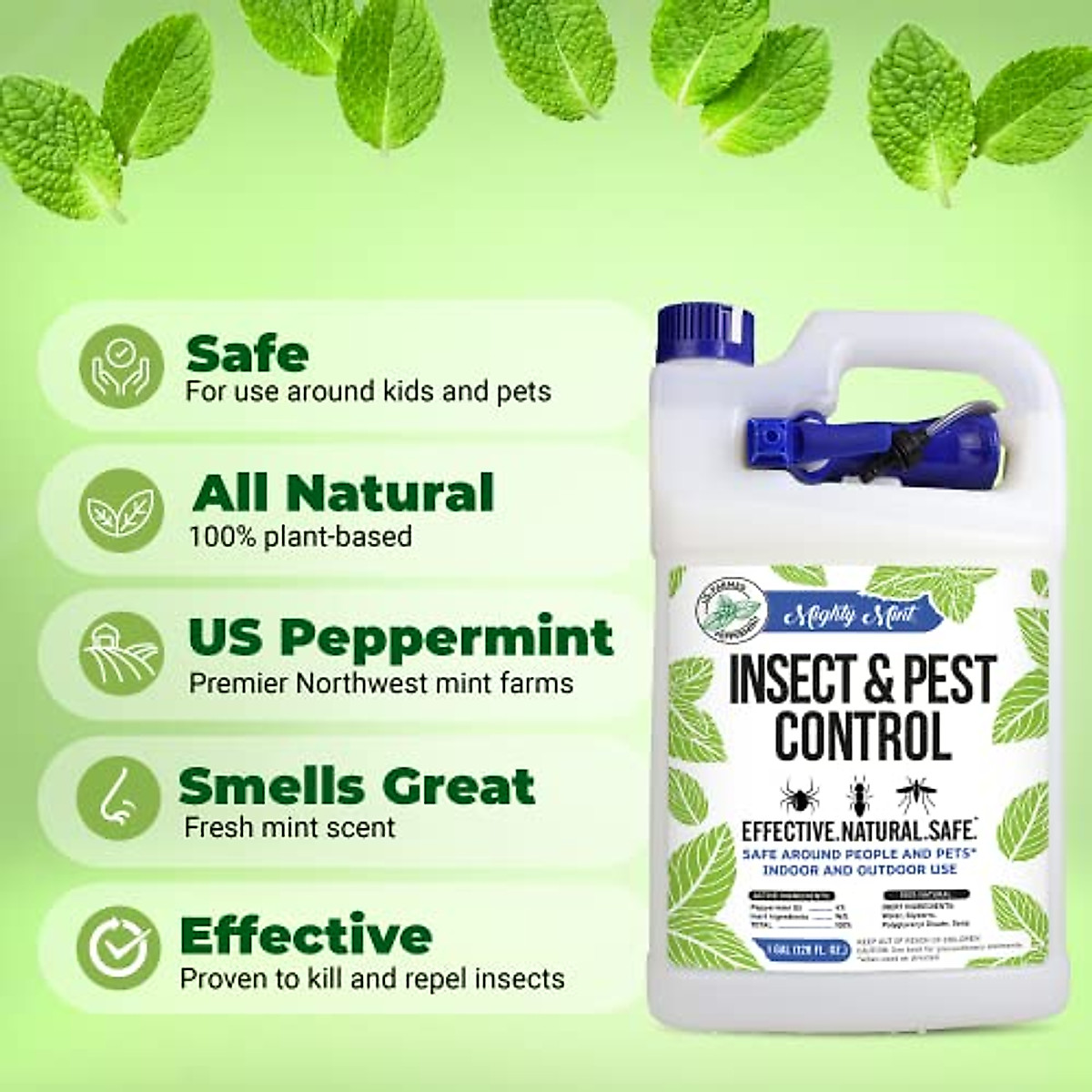 Mighty Mint Gallon (128 oz) Insect and Pest Control Peppermint Oil - Natural Spray for Spiders, Ants, and More