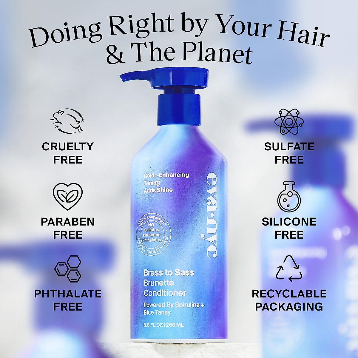 Eva NYC Brass to Sass Brunette Conditioner, Blue Conditioner for Brassy Hair, Neutralizes Brassy Red and Orange Tones, 8.8 fl oz