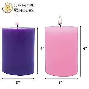 3×4 Inch Advent Pillar Candles, 3 Purple and 1 Pink Seasonal Celebration Candles for Advent Wreath and Christmas Decorations, Long-Lasting Slow-Burning Dripless Candle