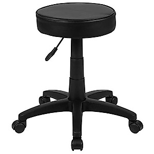 Flash Furniture Baker Black Adjustable Doctors Stool on Wheels with Ergonomic Molded Seat