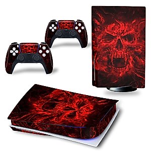 LIZVISION PS5 Console and Controllers Skins for Playstation 5 CD Version, PS5 Console and Controllers Skin Vinyl Sticker Decal Cover - Red Grimace
