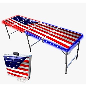 PartyPong 8-Foot Folding Beer Pong Table w/LED Lights - USA Edition
