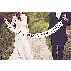 JUST Married Vintage Wedding Bunting Banner Photo Booth Props Signs Garland Bridal Shower Decorations