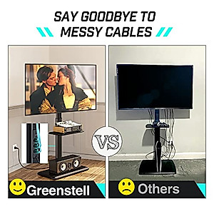 Greenstell TV Stand with Power Outlet & AV Shelf, Universal Floor TV Stand for 32-70 inch TV, Swivel Tall TV Stand, Holds up to 110 LBs,Height Adjustable and Soild Wood Base, Max VESA 600x400mm,Black