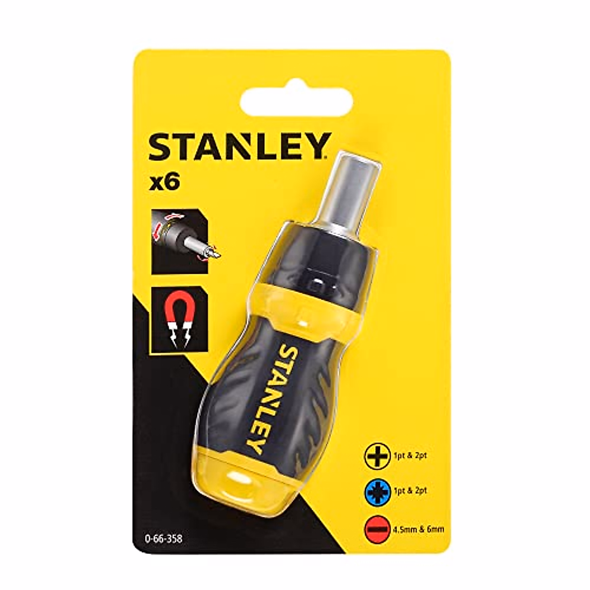 Stanley 0-66-358 Bit-Screwdriver short with 10 Bits, Black/Yellow