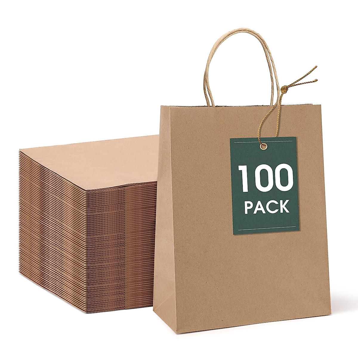 GSSUSA 100 Pack 8x4.25x10'' Paper Bags with Handles Bulk, Brown Paper Gift Bags for Small Business, Sturdy Retail Shopping Bags, Birthday Wedding Party Favor Bags, Craft Bags, Kraft Bags
