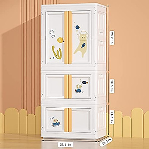 Storage Bins with Lids - Collapsible Storage Bins with Adjustable Shelf and Hanging Rod, Portable Closet Storage Cabinet with Wheels, Stackable Storage Bins for Bedroom Clothes Storage Organizer