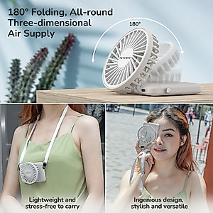 ALACRIS Portable Hanging Neck Fan, Wearable Personal Fan with Adjustable Lanyard, 3 Speeds Rechargeable Mini Handheld Personal Fan for Home Office Outdoor Travel