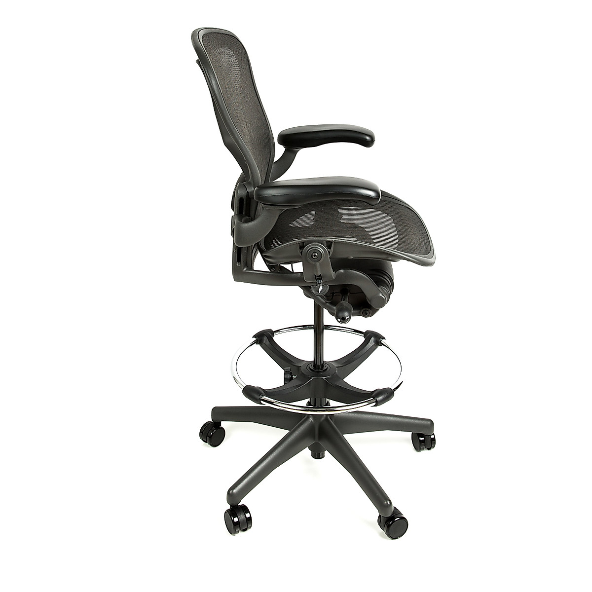 Herman Miller Aeron Drafting Stool Size B with After Market Drafting Ring, Aluminum