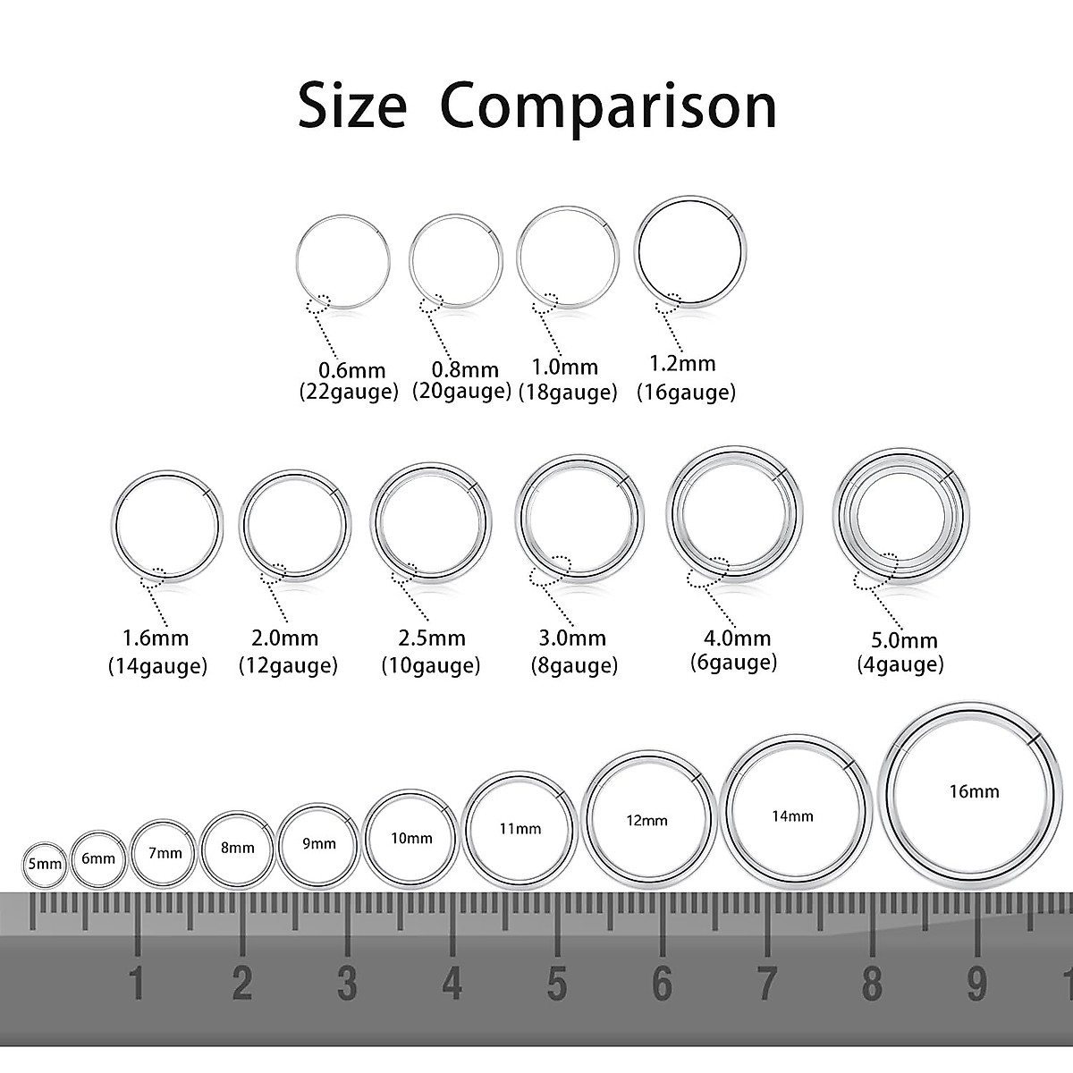 GAGABODY 16g Nose Ring Hoop Earrings Black Nose Hoops 16 Gauge Lip Rings Septum Hoop Seamless Septum Clicker 8mm Septum Ring Cartilage Earring Helix Earring Rook Earrings Nose Rings Surgical Steel