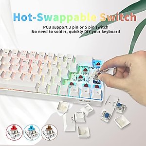 NACODEX 68 Key 65% Hot swappable Mechanical Keyboard, 2.4G Wireless/Bluetooth/Wired RGB Backlit Keyboard, 1900mAh Programmable Keyboard for Win/Mac/Gaming