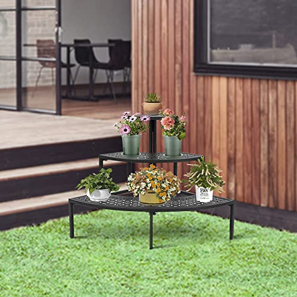 3-Tier Metal Plant Stand Indoor - Tiered Outdoor Plant Holder for Flower Pot Display, Garden Ladder Shelf Flower Step Mofesun (Quarter Round)