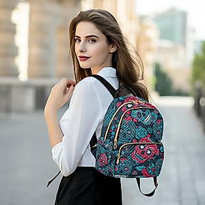 Yasala Halloween Women Backpack Blue Red Sugar Skull Flower Travel Bag Compact Daily Bag Diaper Bag