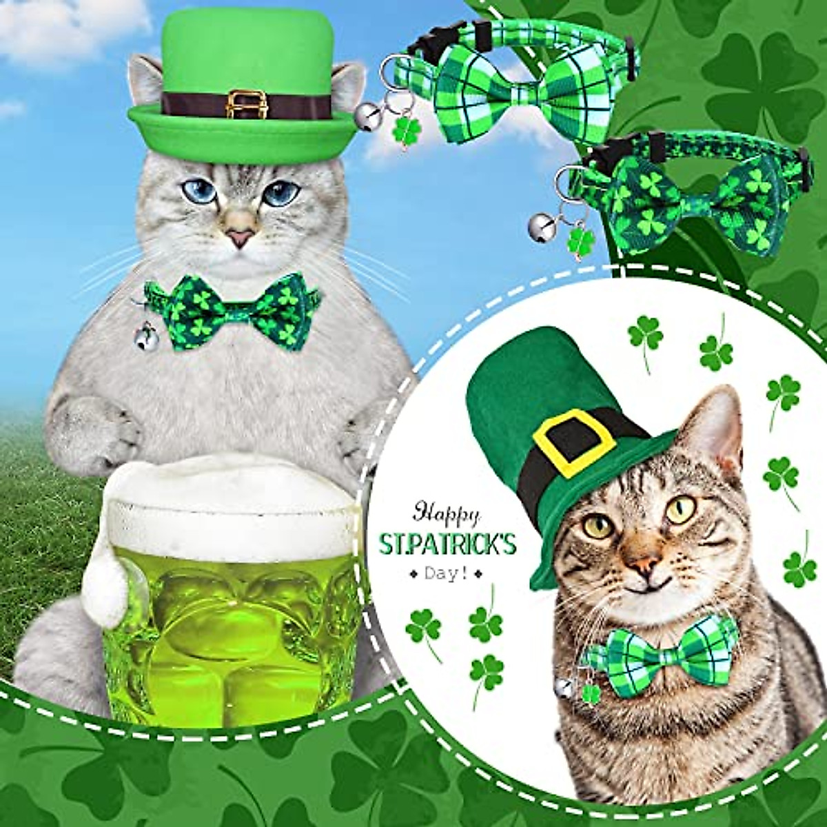 9 Pcs Holiday Cat Collars Easter Breakaway Cat Collar with Bow Tie and Bell Adjustable St. Patrick's Day Valentine's Day and Safety Buckle Collars for Kitten Puppy Festivals and Daily (Medium)