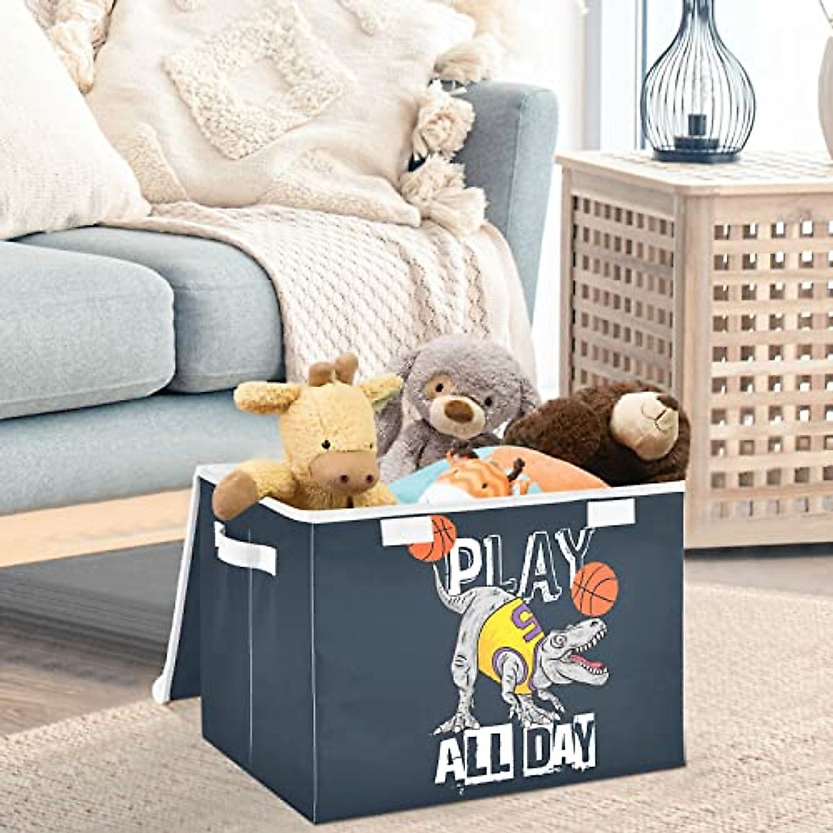 CaTaKu Basketball Dinosaur Storage Bins with Lids and Handles, Fabric Large Storage Container Cube Basket with Lid Decorative Storage Boxes for Organizing Clothes