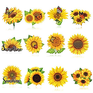12 Pieces Summer Sunflower Magnet Car Refrigerator Magnets Removable Sunflower Kitchen Decor and Accessories Cute Flower Magnets Vintage Magnets for Whiteboard Home Office (Sunflower)
