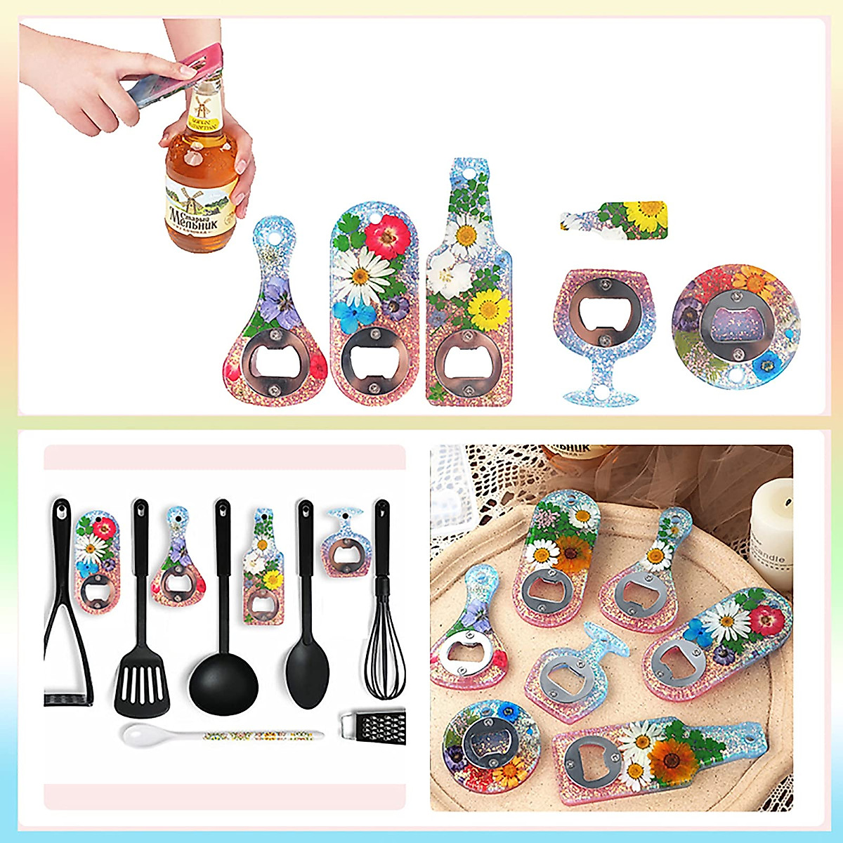 10 Set Bottle Opener Insert Kit,Bottle Opener Resin Molds Kit, Wrench/Spanner with Screws for Bottle Opener Resin Molds Kit