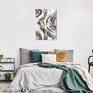 Wynwood Studio Abstract Modern Canvas Wall Art Shadows Play Living Room Bedroom and Bathroom Home Decor 24 in x 36 in Gold and Blue