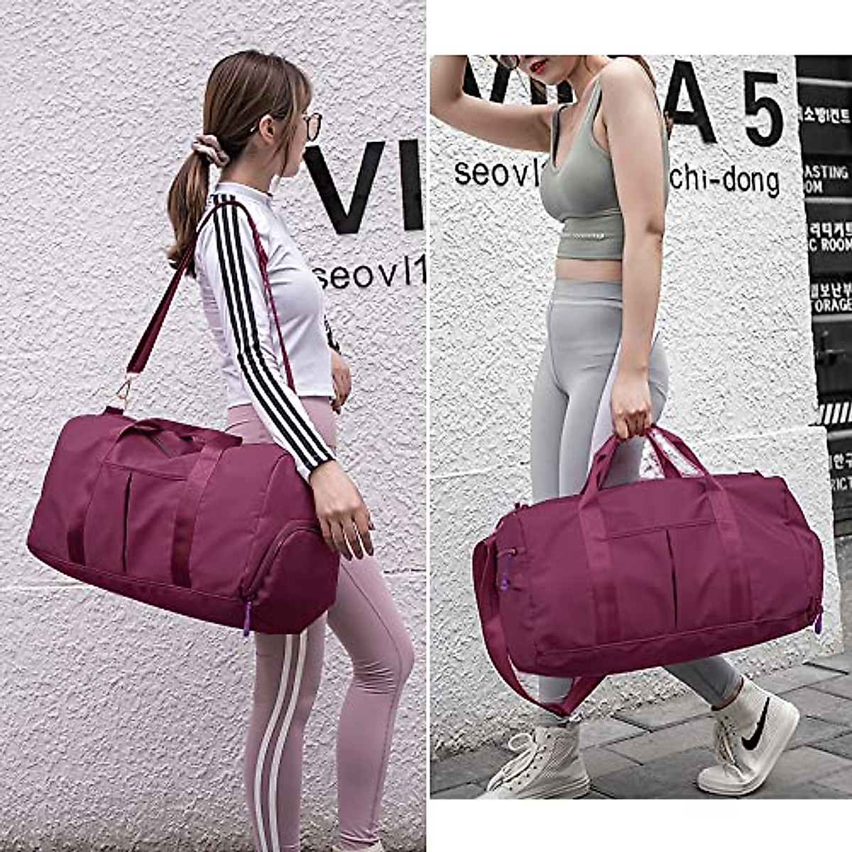Small Gym Bag for Women and Men, Workout Bag for Sports and Weekend Getaway, Waterproof Dufflebag with Shoe and Wet Clothes Compartments (Purple)