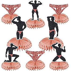 8Pcs Bachelorette Party Decorations, Rose Gold Funny Male Table Honeycomb Centerpieces Party Supplies, Bachelorette Bridal Shower Hen Party Table Topper Decor