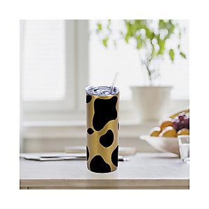 Elanze Designs Cow Animal Print Wrap-Around Design 20 Ounce Insulated Stainless Steel Coffee Travel Tumbler Mug Cup, Slide Top Lid & Reusable Straw, Vegas Gold Glitter