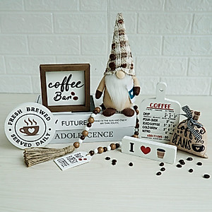 Coffee Bar Decor, 7PCS Farmhouse Coffee Gnome Tiered Tray Decor, Coffee Signs for Coffee Bar deocr, Coffee Bar Accessories Kitchen Table Decoration
