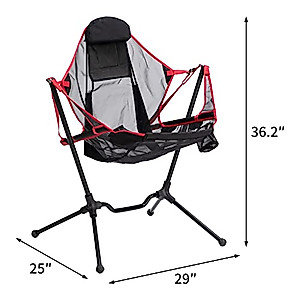 ALIMORDEN Oversize Outdoor Folding Chair Camping Chair Equipment Lounge Chair，Portable， Ultralight Aluminum Rocking Chair, Comfortable Backrest Outdoor Hammock Lounger with Cup Bag， Red