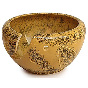 abhandicrafts Make Mom Feel Special on Mother's Day - 6 Inch Yellow Green Ceramic Brown Yarn Bowl for Knitting, Crochet for Moms Antique Hand Carved Leaf by Indian Artistians
