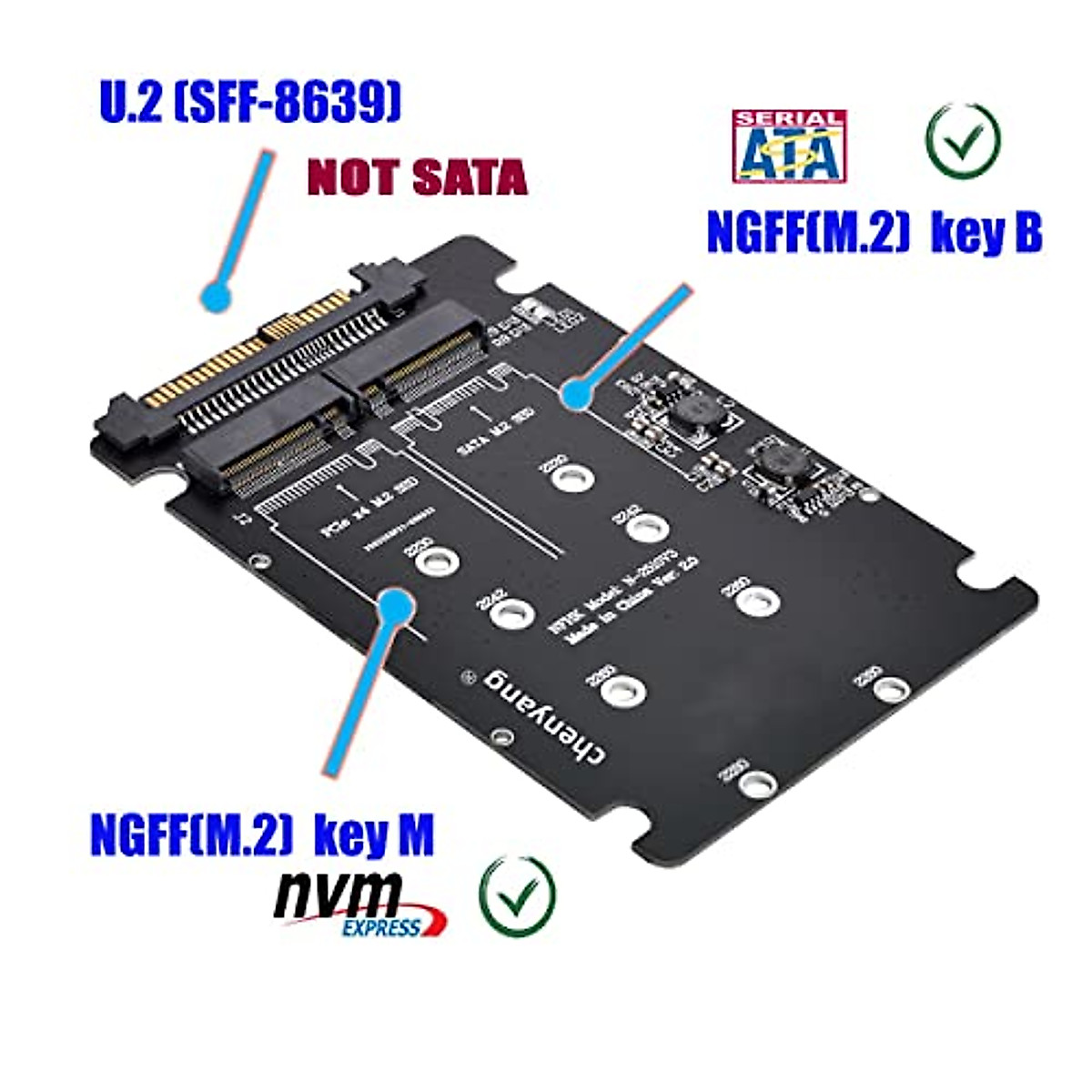 ChenYang M.2 NVME SSD to U.2 SFF-8639/NGFF SATA SSD to SATA 2 in 1 Combo Hard Drive Converter Adapter (NVME to SATA not Working)