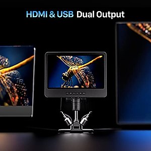 TOMLOV DM602 HDMI Digital Microscope with 3 Lens, Soldering Microscope with 10.1 Inch Screen, LCD Coin Microscope Full View, 2K Video Microscope for Adults, Biological Slide Microscope, 64GB
