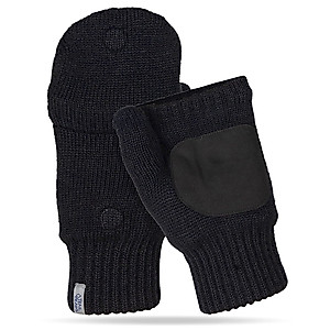 TrailHeads Women’s Fingerless Gloves | Merino Knit Convertible Mittens - black (medium/large)