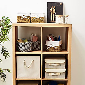 EZOWare Set of 4 Small Natural Woven Water Hyacinth Wicker Storage Nest Baskets Organizer Container Bin with Liner for Organizing Kids Baby Cloth, Room Decor, Toy, Gift Basket Empty - Brown (7x7x5.5")