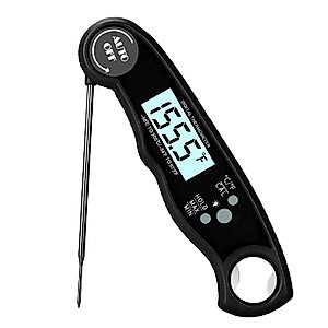 Geobom Waterproof Digital Instant Read Meat Food Thermometer with Folding Probe Backlight Calibration Function for Cooking and Grilling (Black)