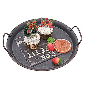 Funerom Industrial Style Metal Iron Tray,Black Galvanized Tin Color (11.8 inch)