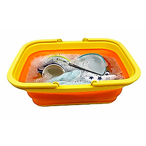SAMMART 9.2L (2.37Gallon) Collapsible Tub with Handle - Portable Outdoor Picnic Basket/Crater - Foldable Shopping Bag - Space Saving Storage Container (Yellow/Carrot)