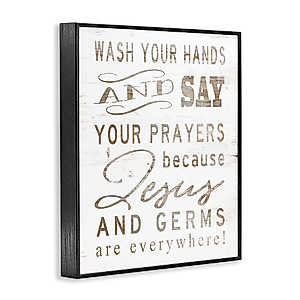 Stupell Industries White Wood Look Jesus and Germs are Everywhere Wash Your Hands Sign Black Framed Wall Art, 24x30, Design by Artist Cindy Jacobs