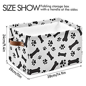senya Large Foldable Storage Bin, Cute Pet Dog Bones Paws Footprints Fabric Storage Basket Organizer Bag with Handles 15 x 11 x 9.5 inch