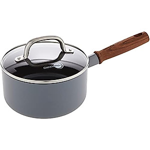 GreenPan Mayflower Pro Hard Anodized Healthy Ceramic Nonstick, 2QT Saucepan Pot with Lid, Vintage Wood Handle, PFAS-Free, Induction, Charcoal Gray