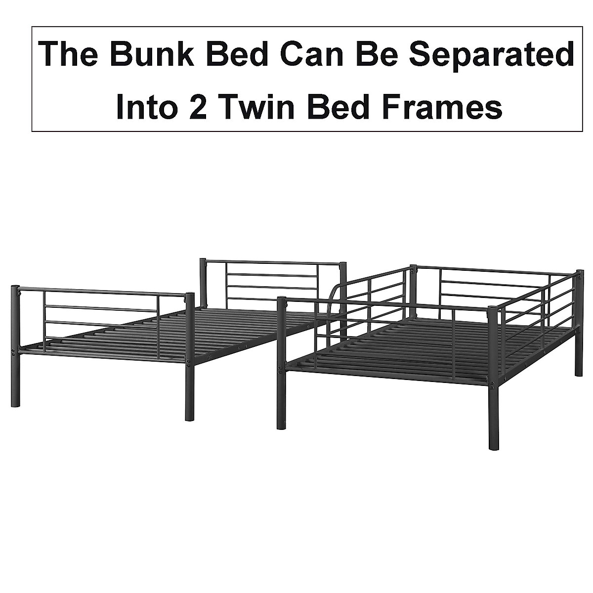 JULYFOX Steel Bunk Bed Twin Over Twin, Modern Metal Bed Frame 550 lb Heavy Duty with Stairs Side Guard Rails 10.8 inch Storage Space No Box Spring Needed 2 Twin Bed Platform for Kids Teens Black
