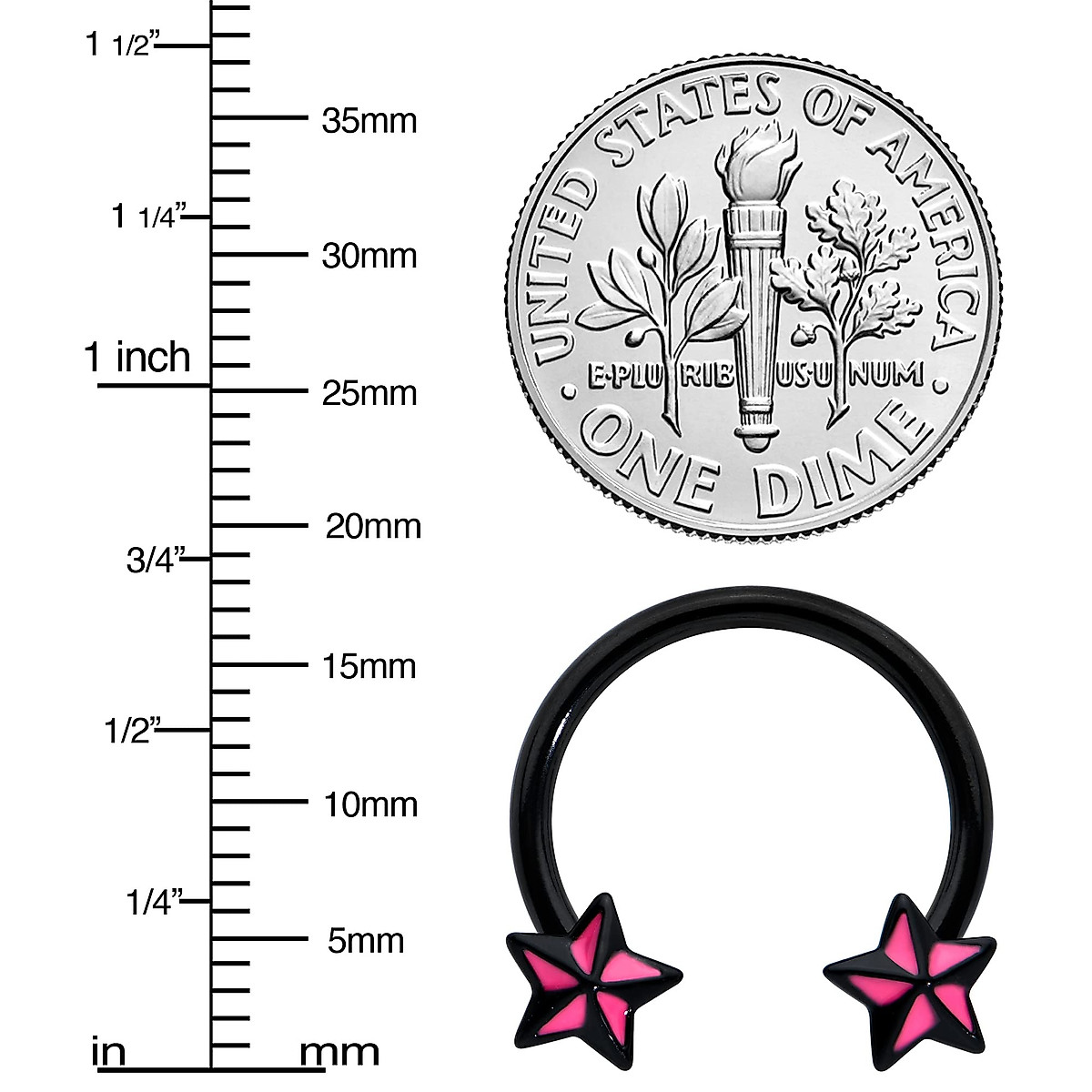 Body Candy 14 Gauge Black Pink Nautical Star Horseshoe Circular Barbell 9/16"