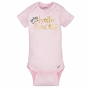 Gerber Baby Girls 5-Pack Short Sleeve Variety Onesies Bodysuits Princess Crown 3-6 Months