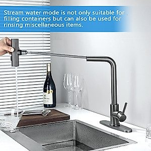 TRIPHIL Waterfall Kitchen Faucet with Pull Down Sprayer,Kitchen Faucets with Sprayer 3-Mode,360° Swivel Single Handle Kitchen Sink Faucet,grifos para fregaderos de cocina for RV,Outdoor,Gun Grey