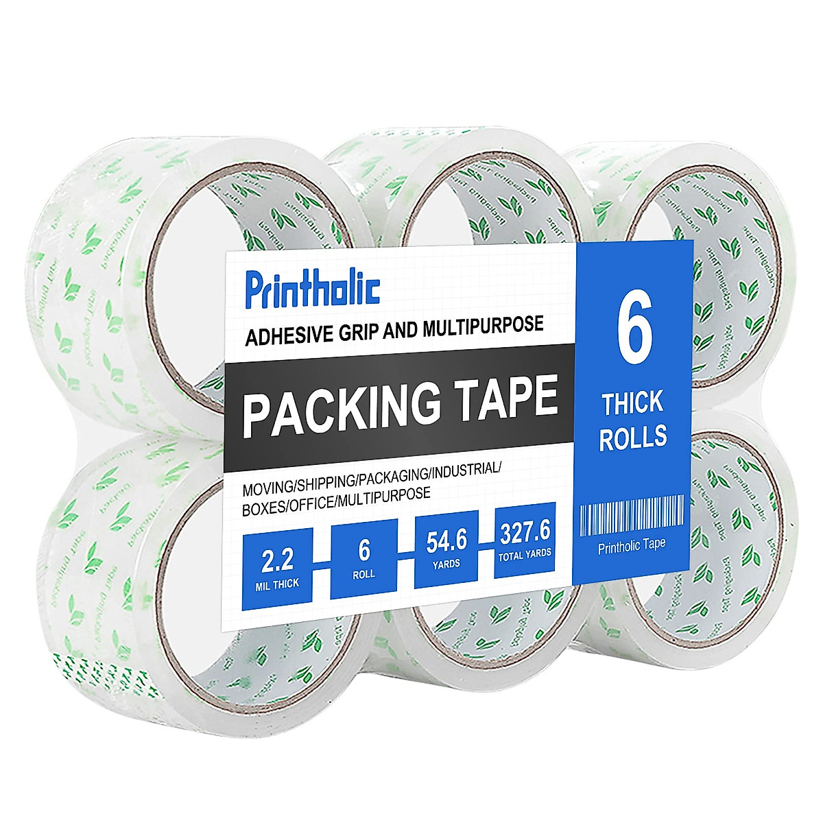 Printholic Packing Tape 6 Rolls Heavy Duty Shipping Packaging Tape 1.88" x 54.6 Yards, 3" Core, Clear, for Moving Packaging Shipping Office Storage, Transparent Tape Refills for Dispenser