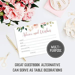 Set of 50 Advice and Wishes Cards - Double Sided Floral Cards, Perfect for the Bride and Groom, Baby Shower, Bridal Shower, Wedding Shower, Graduation Party, Retirement Party, Anniversary